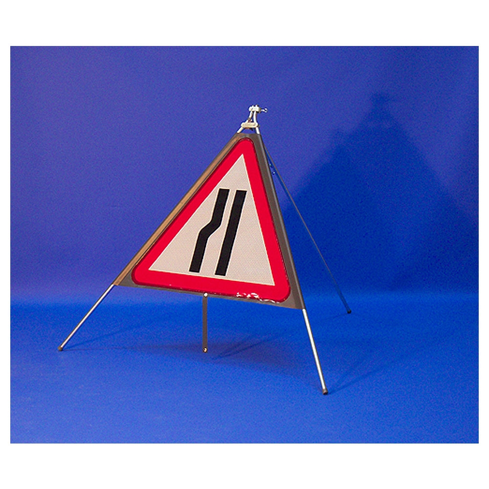 Classic Road Narrows Nearside Triangular Roll Up Road Sign - 750mm - PF ...