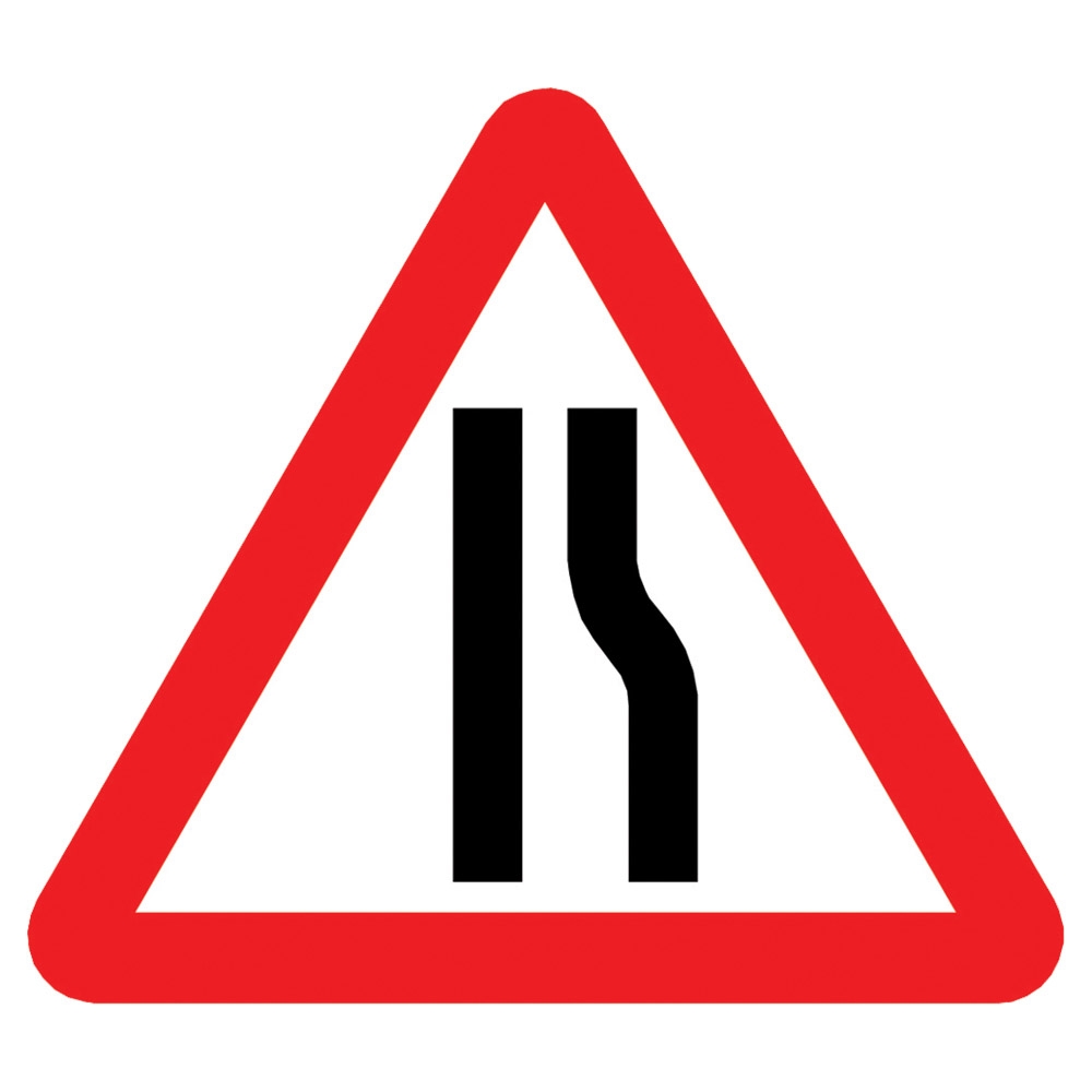 Road Narrows Offside Triangular Metal Road Sign Plate - 1200mm - PF Cusack